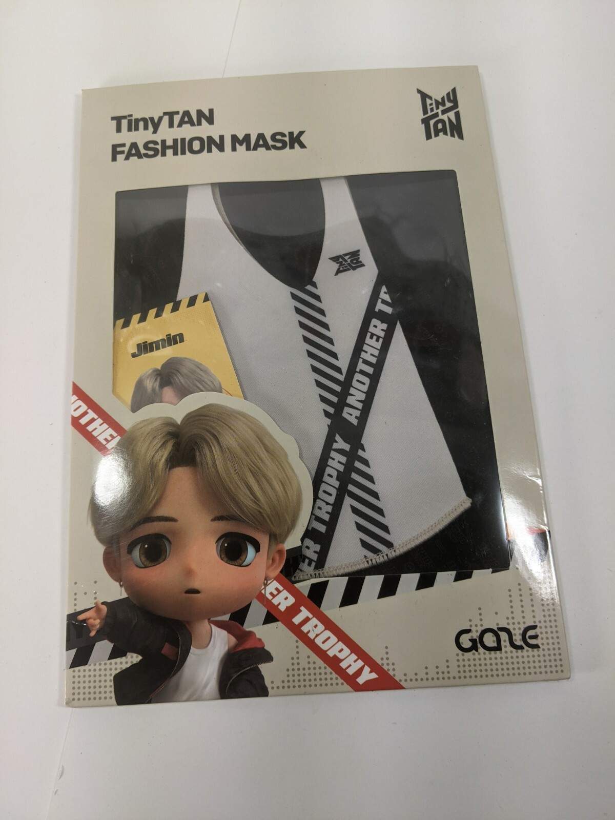 BTS TinyTAN Gazelab face mask Jimin White with Black Stripe Size Large ...