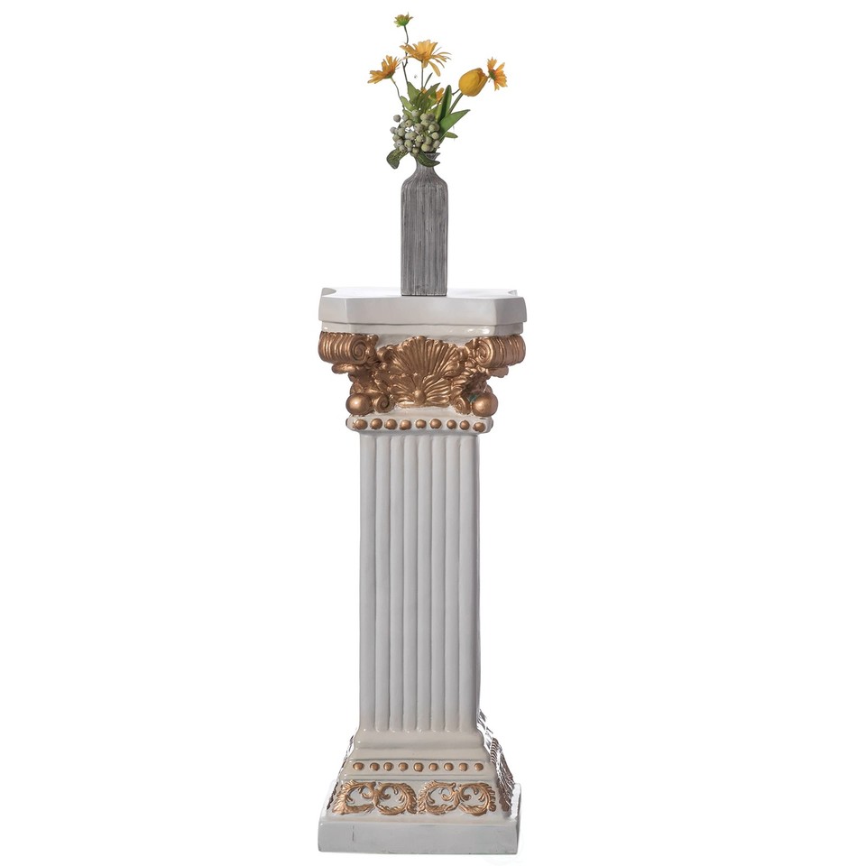 Decorative Modern Fiberglass White and Gold Plinth Roman Style Column ...