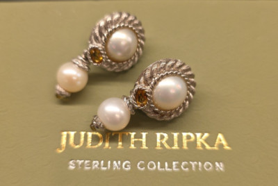 Judith Ripka Cultured Mabe' Pearl Earrings Sterling Silver 925 Clip-On ...