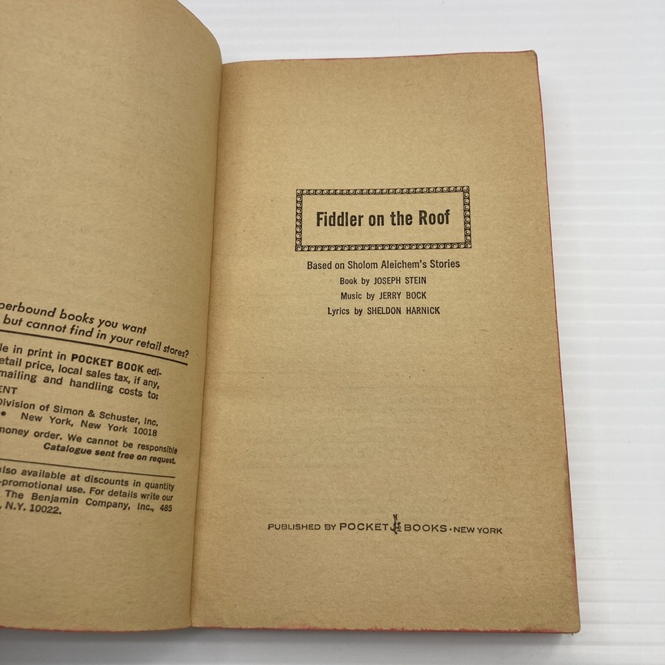 Fiddler on the Roof Joseph Stein Paperback Pocket Books 9th Print 1972 ...