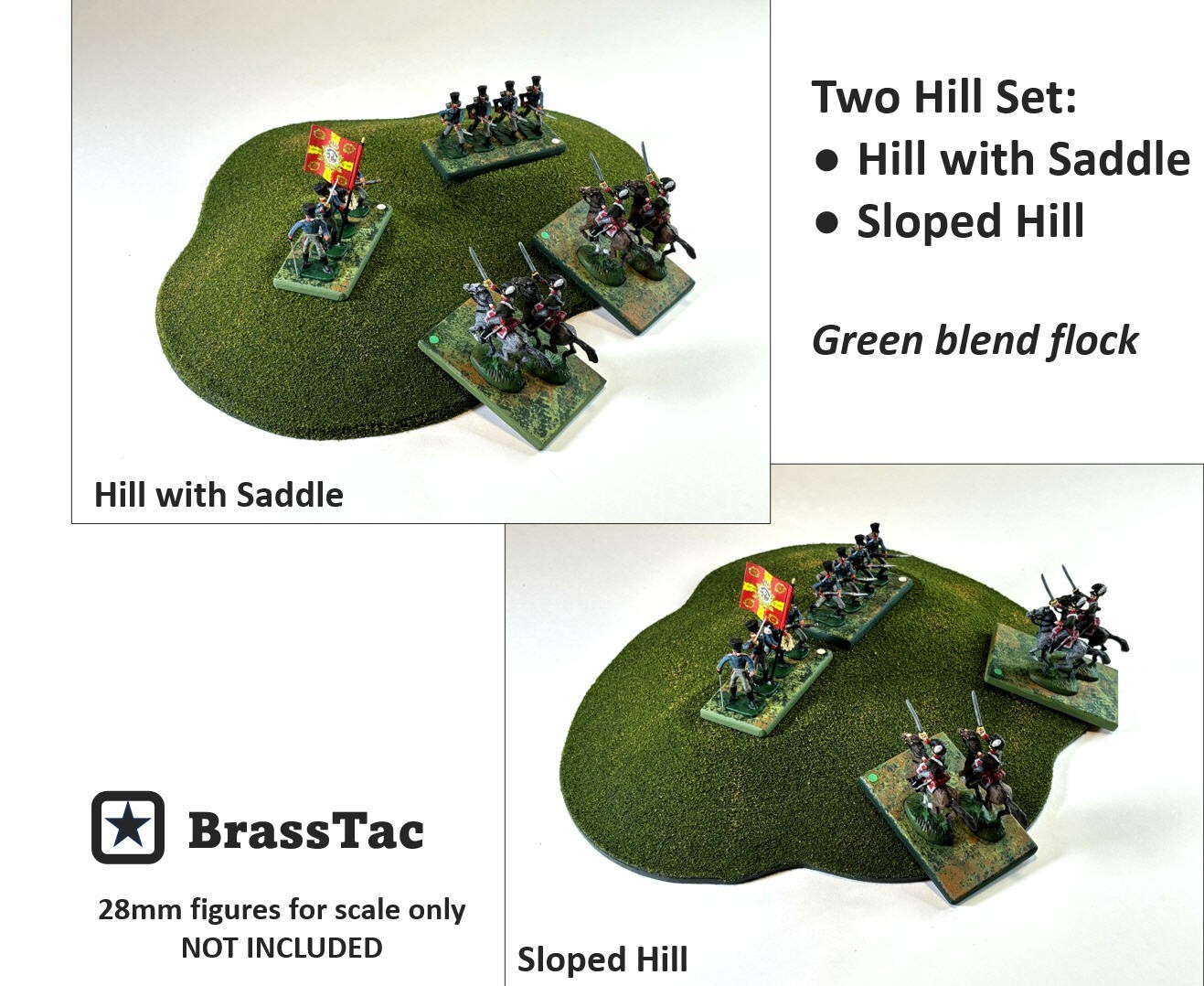 15mm, 25mm, or 28mm terrain: Two Hill Set AC, green flock [Hill-AC-G ...