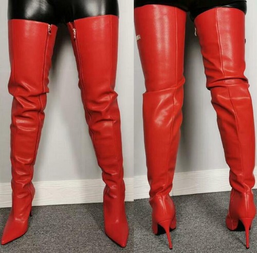 Women Real Leather Nightclub Overknee High Thigh Boots Pointed Stiletto ...