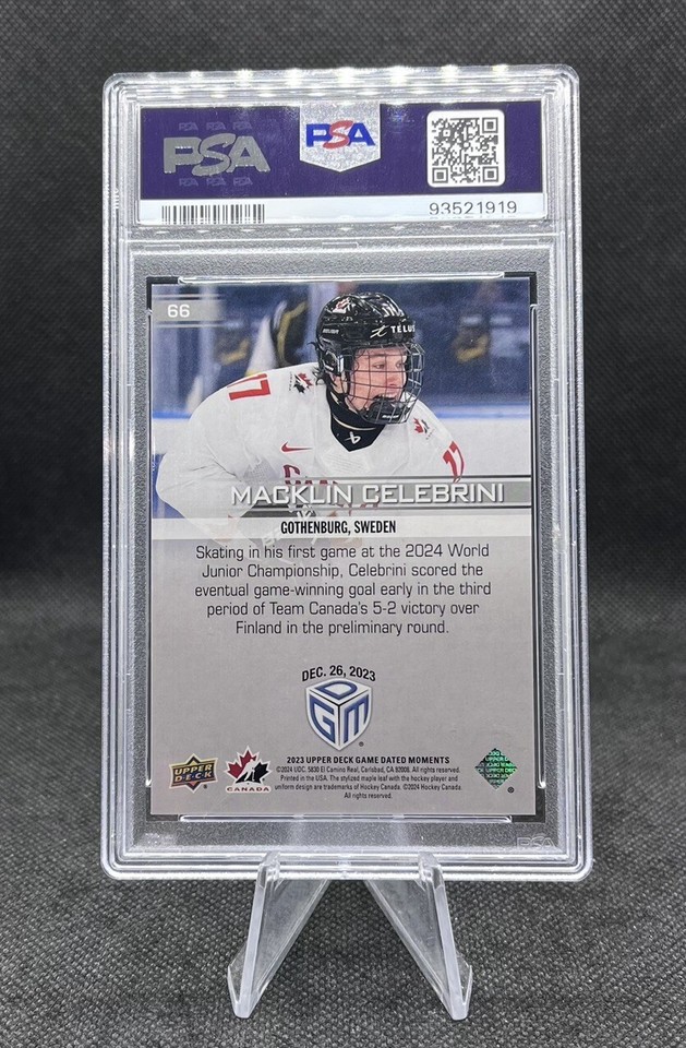 Macklin Celebrini #66 PSA 10 2023 Game Dated Moments Canada Sharks #1 ...