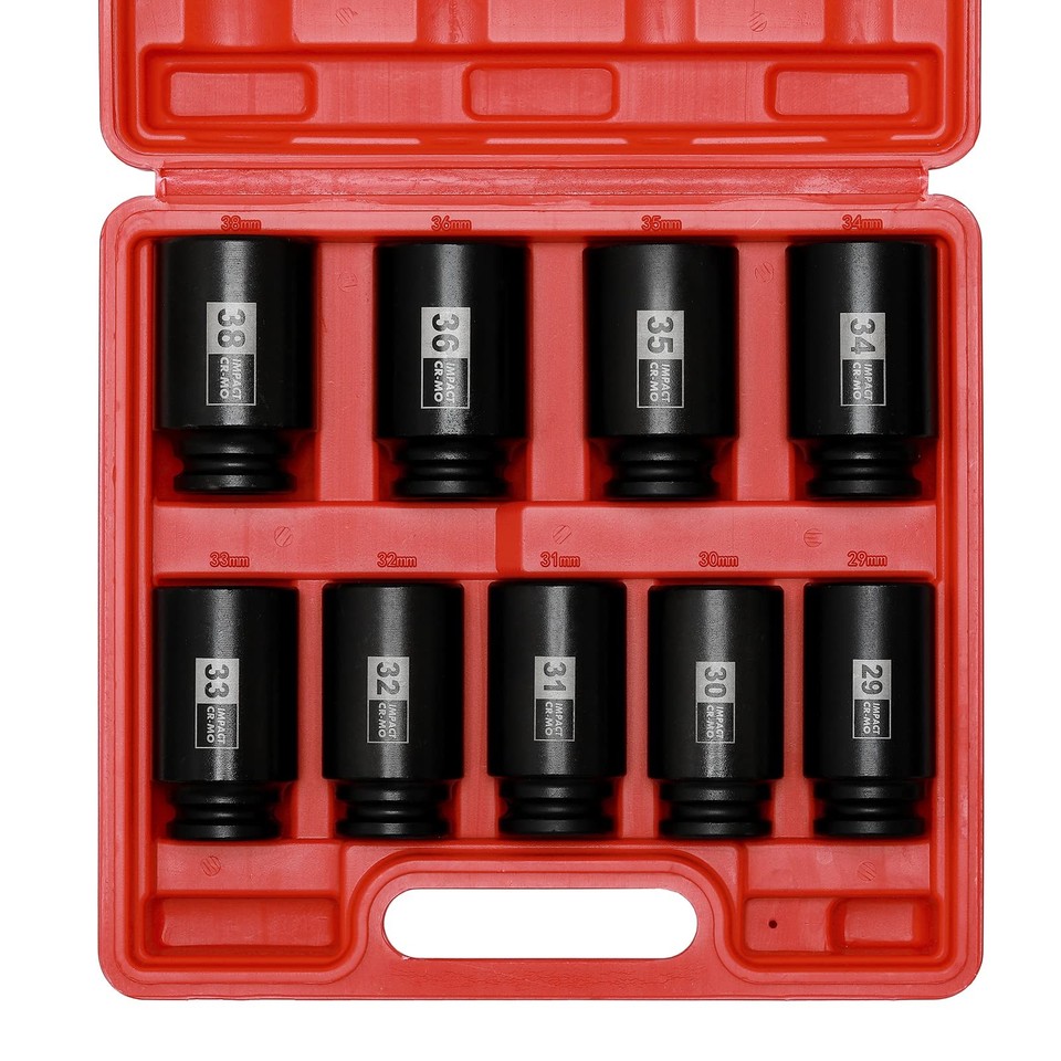 9PCS 1/2 Inch Drive Deep Impact Socket Set, 29-38MM, Spindle Axle Nut ...