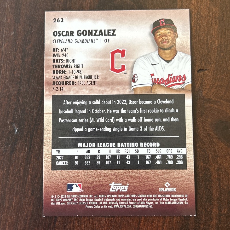 2023 Stadium Club #263 - Oscar Gonzalez - Cleveland Guardians - Rookie ...