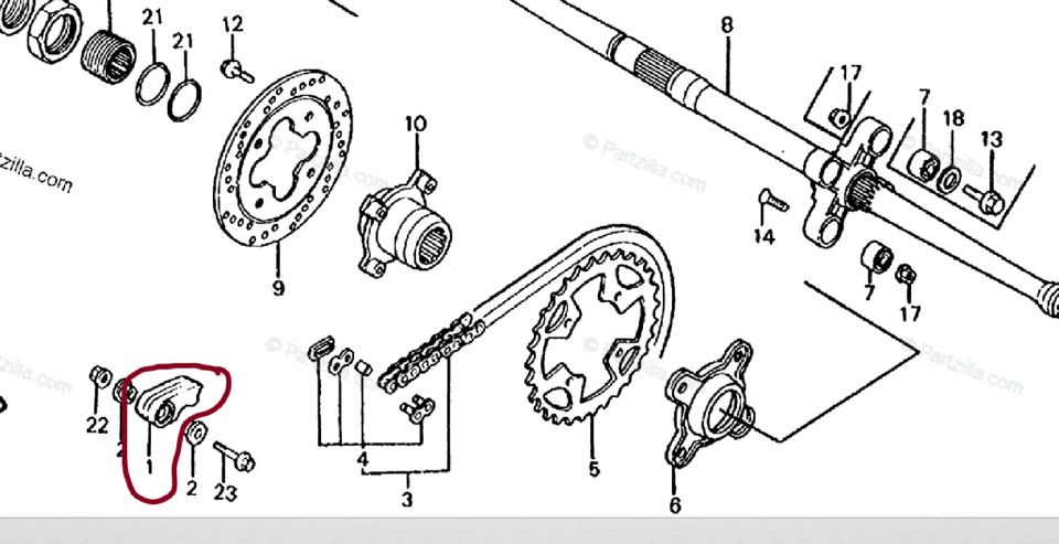 HONDA ATC 200X,350X LOWER FRAME CHAIN GUIDE BUFFER, GUARD, RUB BLOCK ...