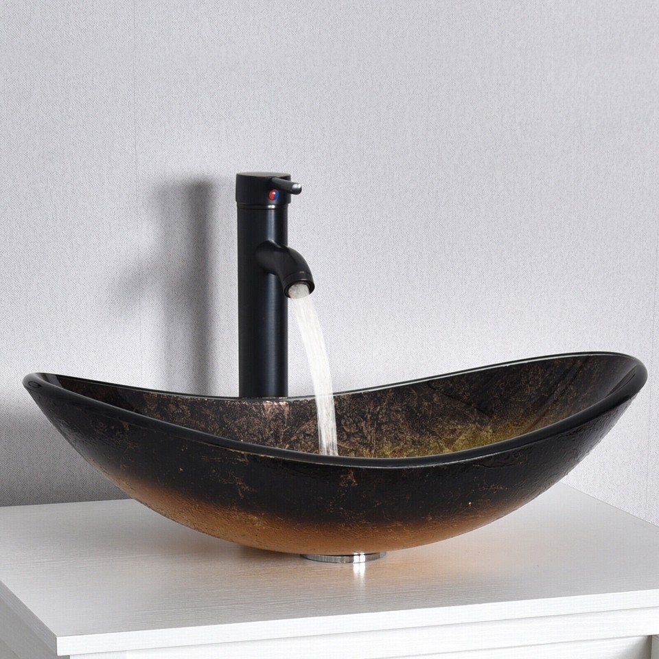 Modern Bathroom Vessel Sink Combo Vanity Basin Bowl Ceramic Glass ...