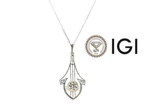 Deco Diamond Lavalier Pendant 1.52ct G VS2 Ideal Platinum IGI Original ...