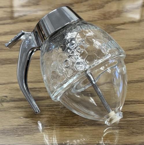 Vintage Honey Dispenser Clear Glass Honig Miel Thumb Lever BMF Jar Pot ...