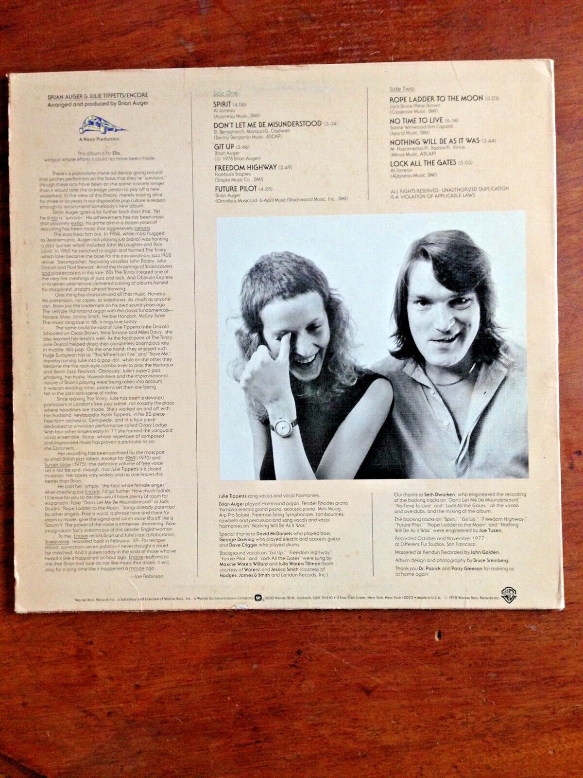 BRIAN AUGER & JULIE TIPPETS ENCORE WB 1973 PROMO LP EX | eBay