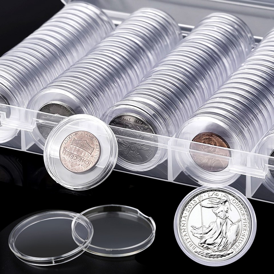 100X Coin Holder Capsule Case 30mm Clear for Penny Quarter Dollar w ...