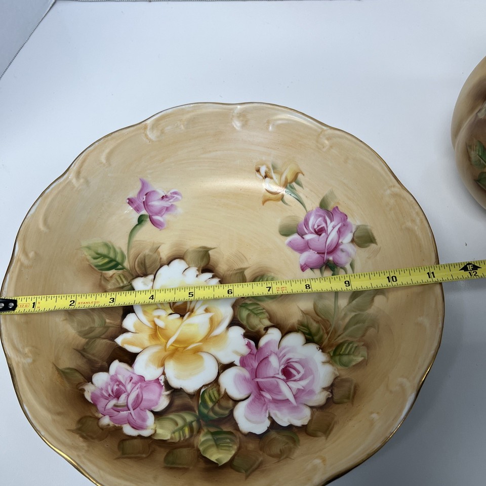 Vintage Lefton Heritage Brown Porcelain Pitcher And Basin Japan Gold ...