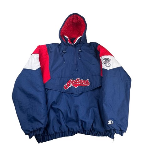 Vintage STARTER Cleveland Indians 1/4 Zip Pullover Puffer Jacket Chief ...