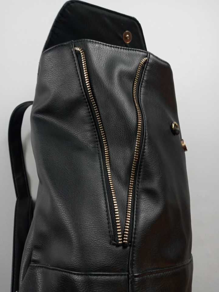 Rampage Backpack Purse Black Vegan Leather Zipper Accent Adjustable ...