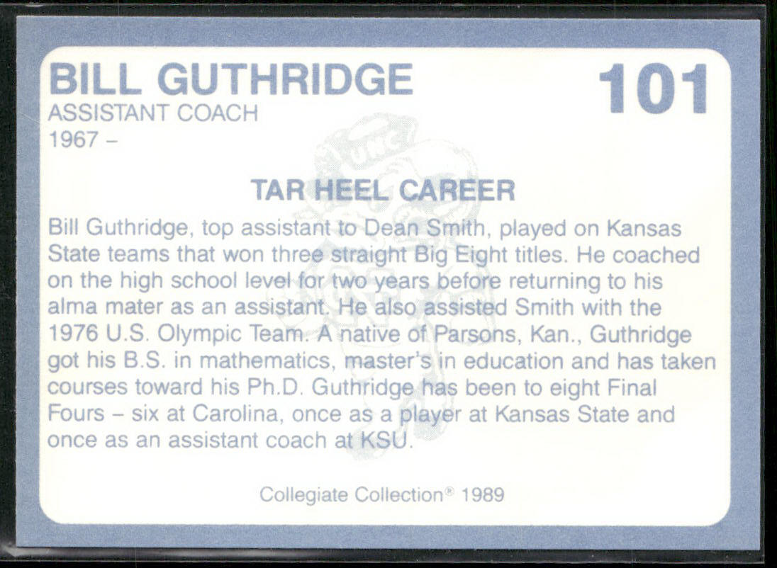 1989 Collegiate Collection North Carolina's Finest #101 Bill Guthridge ...