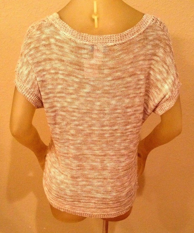 NWT TWO-ONE-TWO 212 Short Sleeve Beige Sweater Womens Large L | eBay