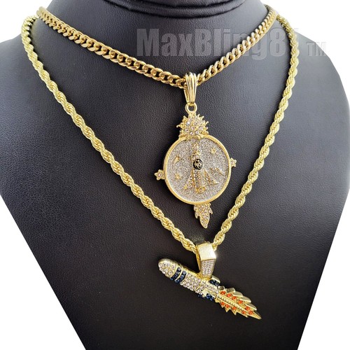 Gold Plated Alloy Cubic Zirconia Takeoff & Rocket & Cuban Rope Chain ...
