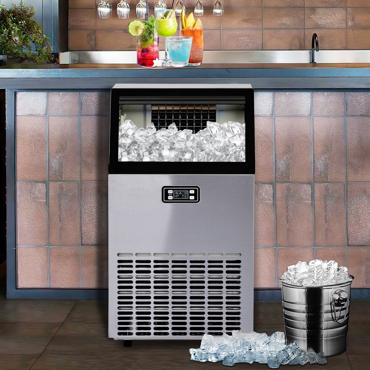 Freestanding Commercial Ice Maker Machine 100LBS/24H Auto-Clean 45 ...