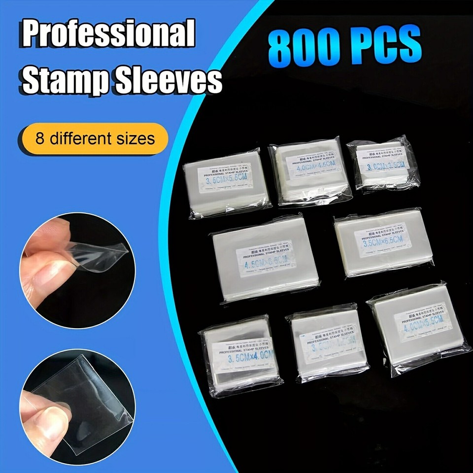 100 Pcs/Bag OPP Stamp Sleeves (8 Models) - 800 Stamps, Storage ...