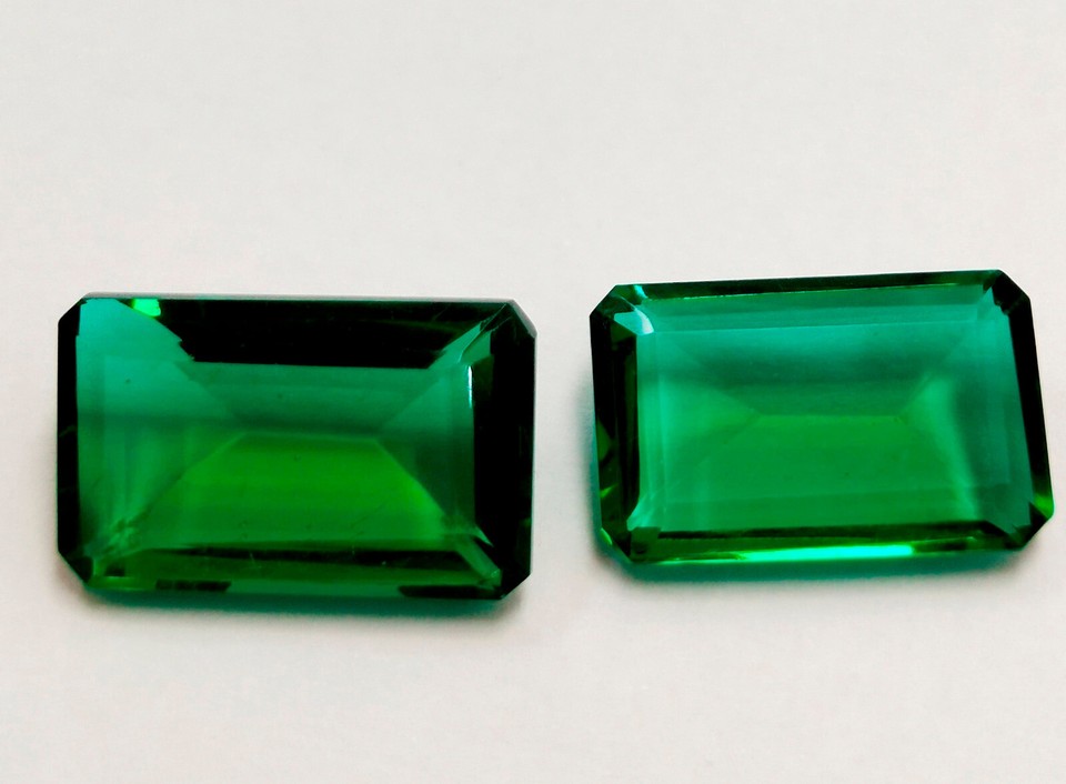 Lab-Created Green Color Glass Emerald Loose Gemstone Lot Emerald Cut 50 ...
