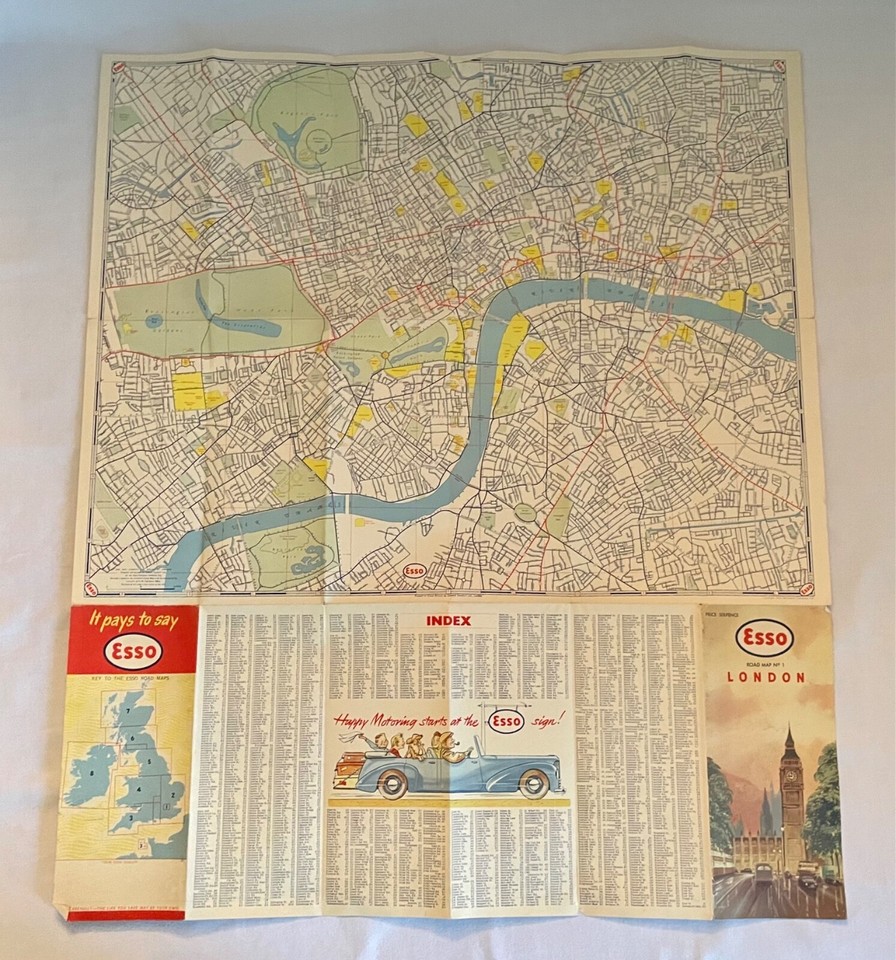 VTG Fold-Out Road Map LONDON Circa 1960 ESSO | eBay