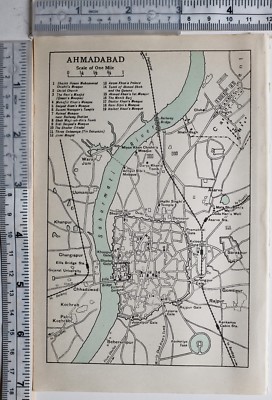 1959 Indien Indisch Pakistan Tourist Landkarte Ahmadabad Tempel Moschee ...