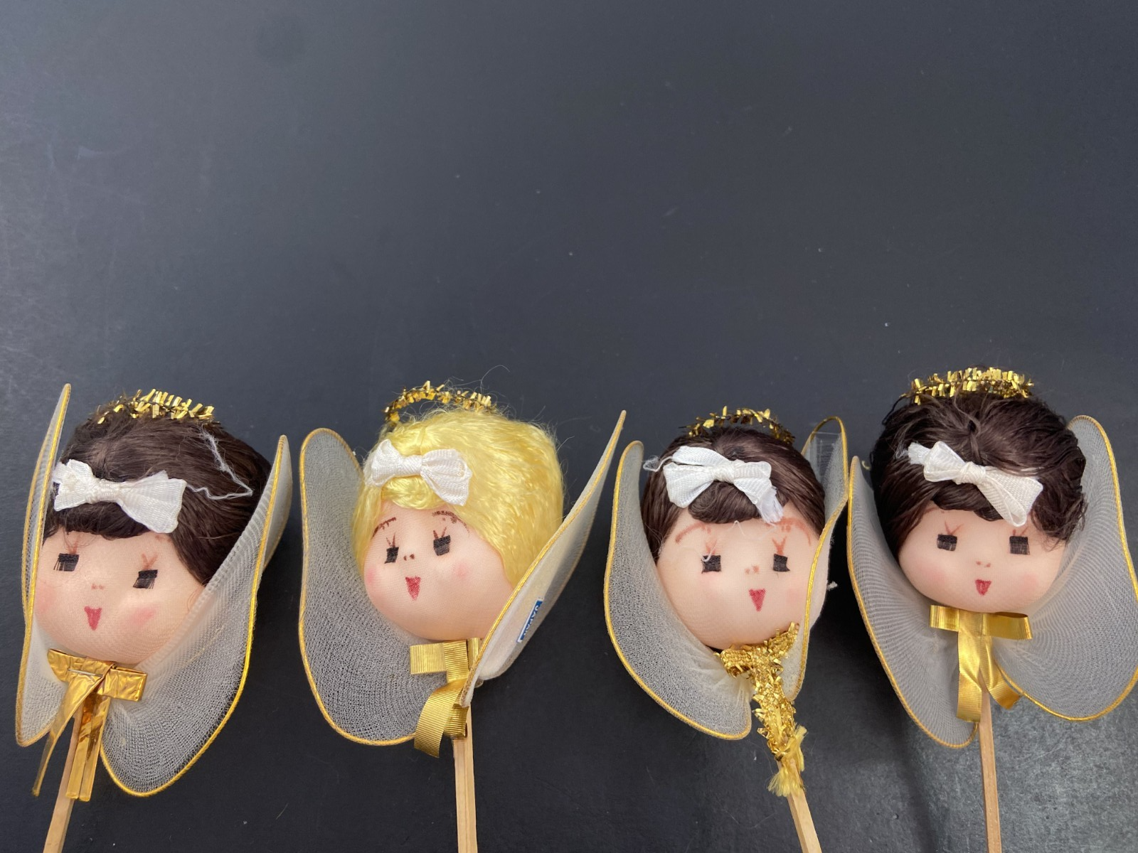 VTG MCM Christmas Angel Girl Heads Picks Tulle Wings Set of 4 1950-60's ...