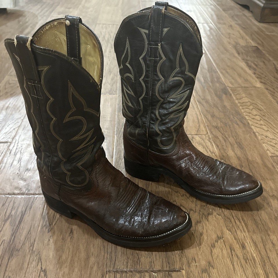 Larry Mahan Boots Mens 9D Brown Ostrich Cowboy Western FREE SHIPPING | eBay