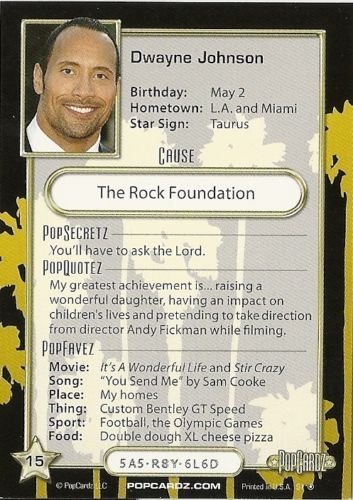 2008 WWE POPCARDZ "DWAYNE JOHNSON aka The ROCK" TRADING CARD - V/Good ...