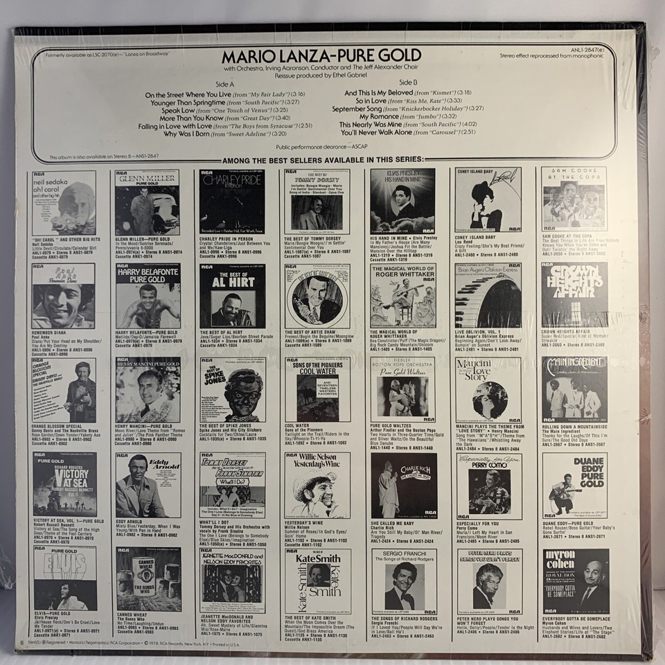 Mario Lanza - Pure Gold LP ANL1-2847(e) ©1978 RCA | eBay