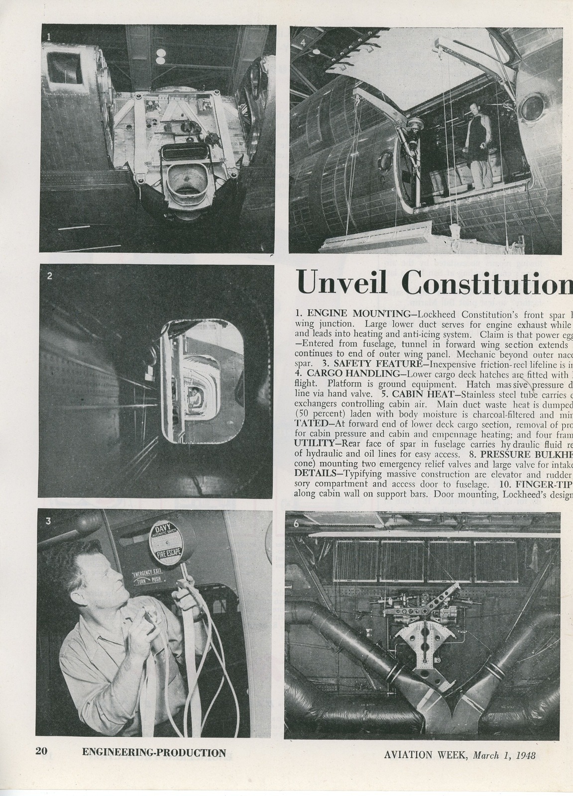 1948 Aviation Article Lockheed Constitution Design Features Airplane ...