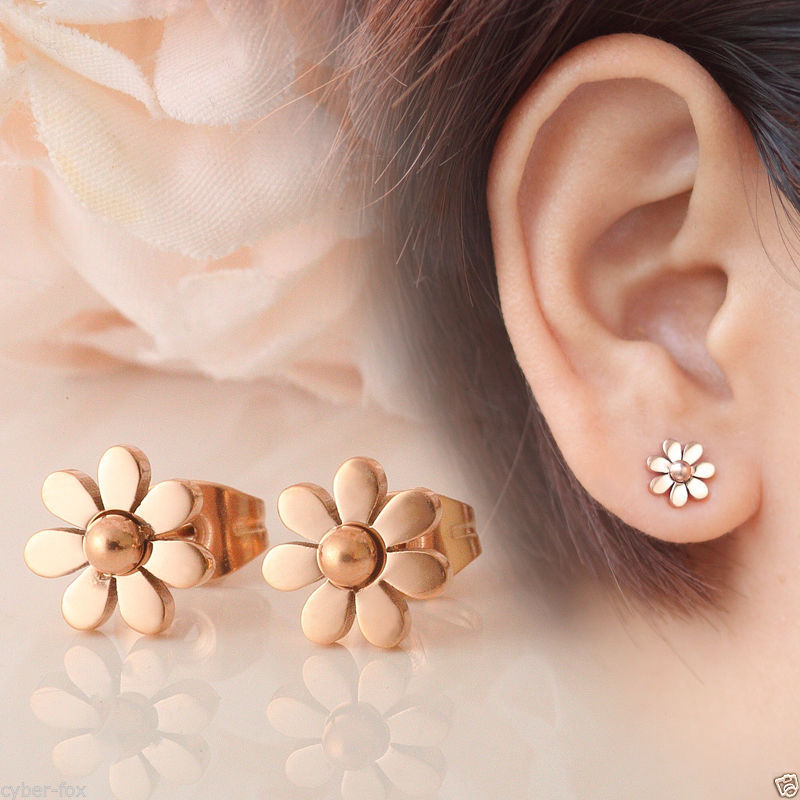 Daisy Flower Silver Stainless Steel Titanium 10mm Stud Earrings Gift ...