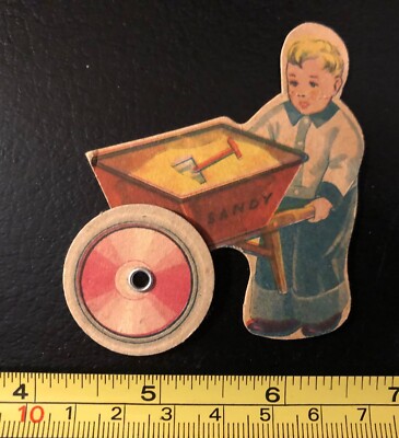 Vintage 1950s Cracker Jack Paper Prize Boy with Wheel Barrow moving ...