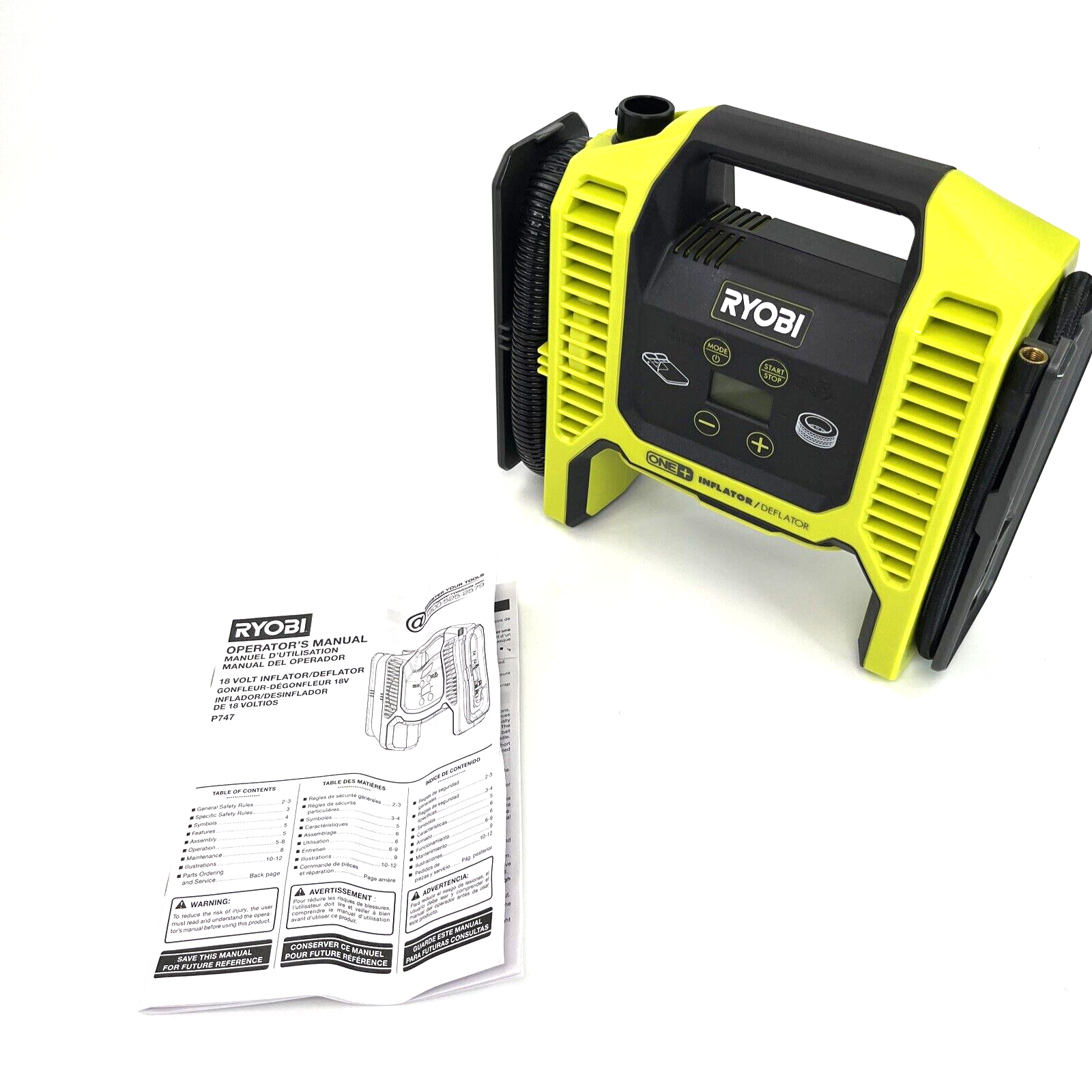 Ryobi One+ 18v Dual Function Inflator Deflator P747 Cordless Tire ...