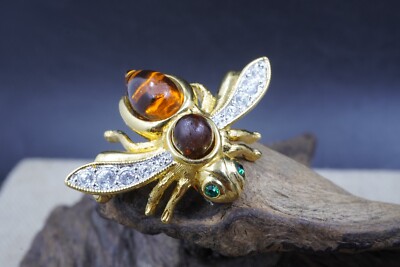 JOAN RIVERS Vintage Bee Insect Amber Resin & Rhinestone Brooch Pin | eBay