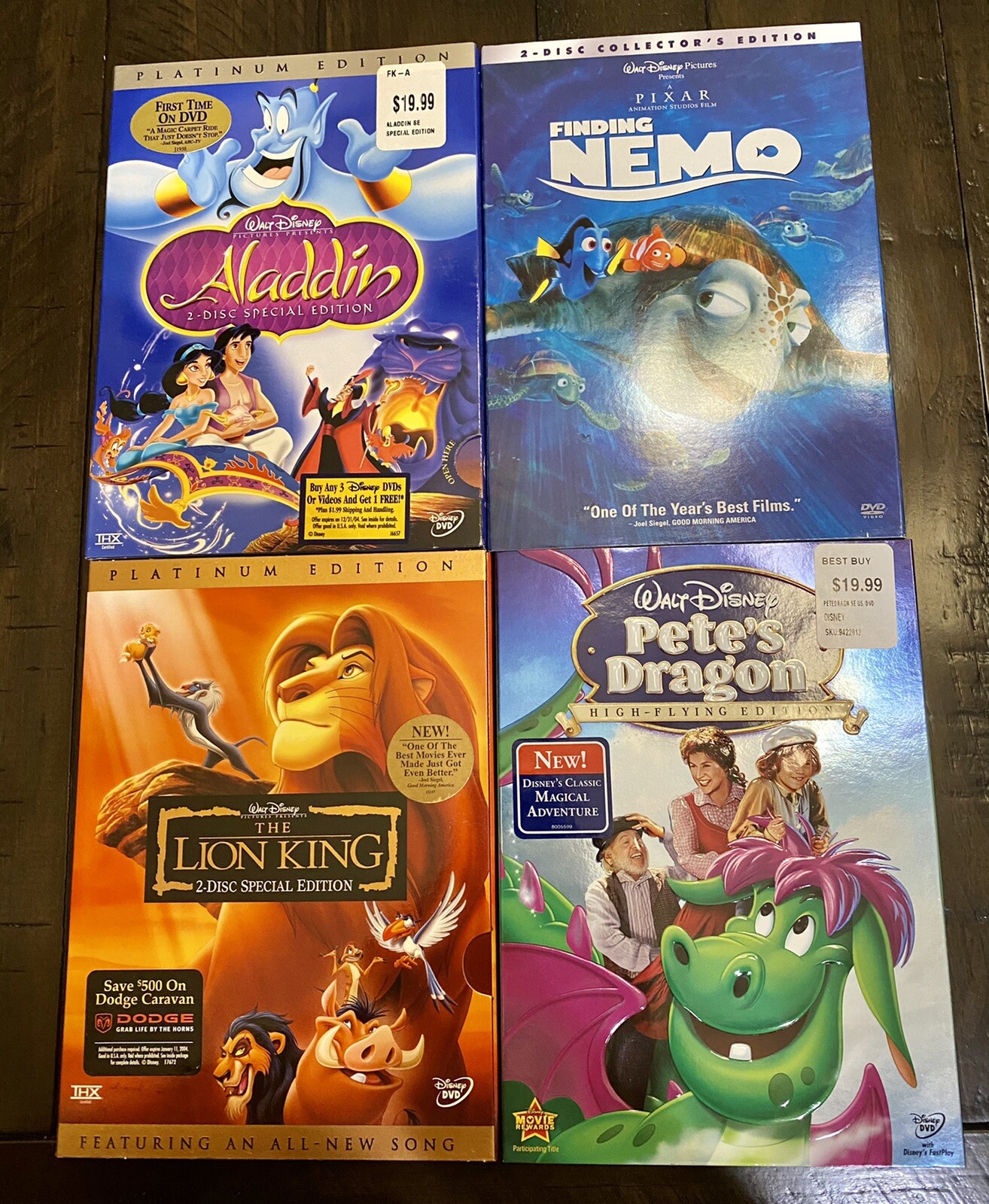 Lot Of 4 Disney/Pixar Movies DVDs - Aladdin,Lion King,Finding Nemo,Pete ...