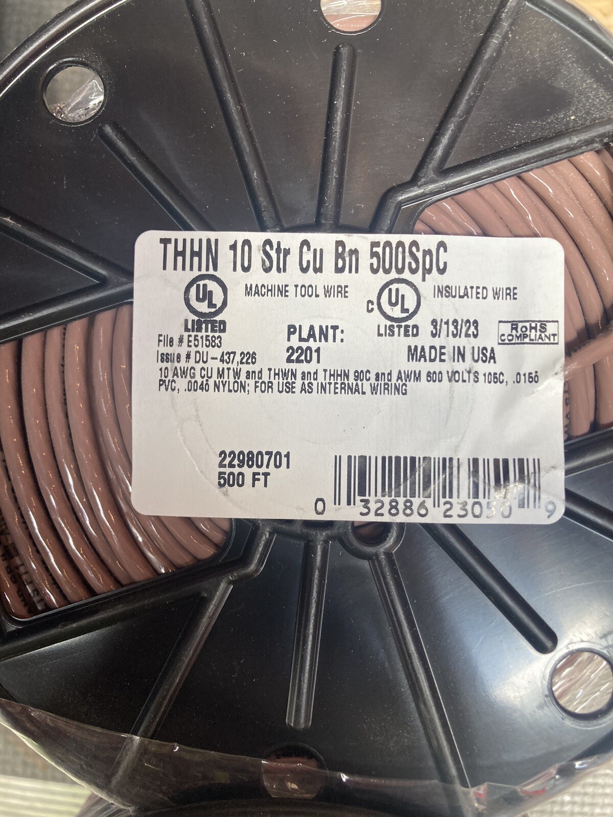 #10 AWG Gauge 600V THHN Stranded Copper Wire UL Listed - Brown 500 FT ...