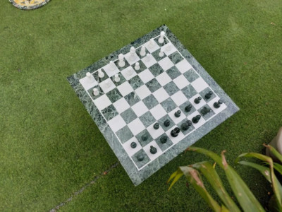 Chess Set in Natural Green Granite Marble with Green and White Pieces ...