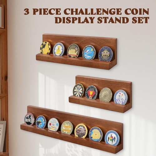 Challenge Coin Holder Wall Mount, Solid Wood Military Coin Rack Display ...