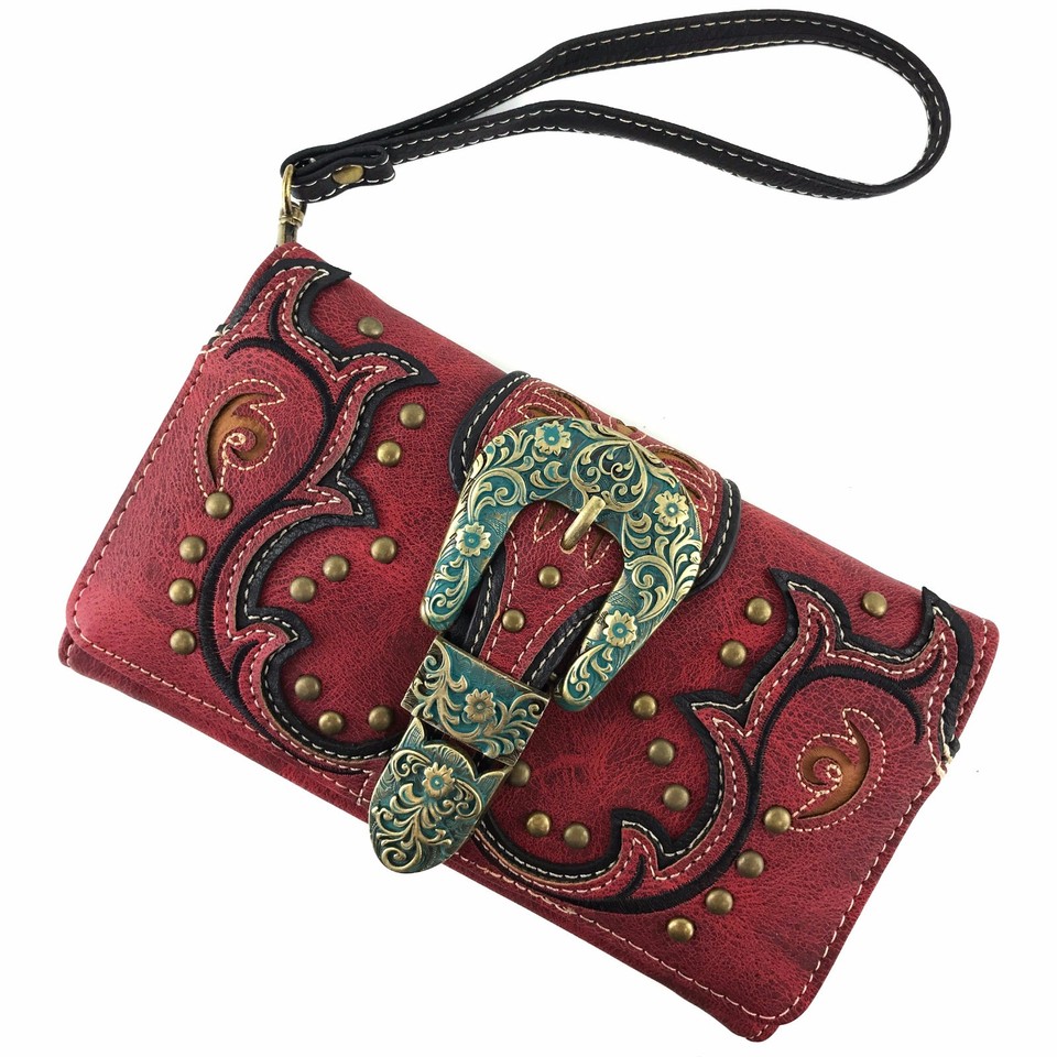 Justin West Western Rhinestone Patina Bronze Buckle Conceal Carry Purse ...