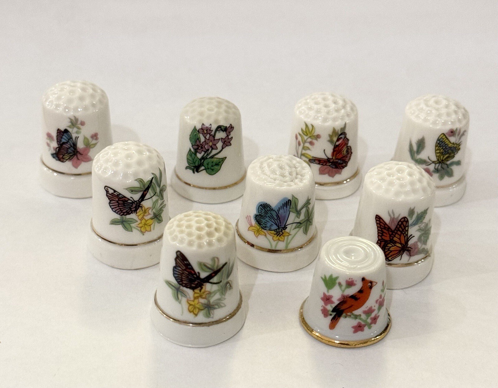Lot Of 9 Vintage Porcelain Thimbles Butterflies Flowers Thimble ...