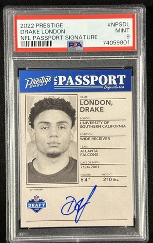 2022 Prestige NFL Passport Signatures Drake London PSA 9 MNT Rookie On ...