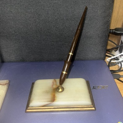 Vintage Sheaffers Dry Proof Brown Desk Fountain Pen Set Marble Base | eBay