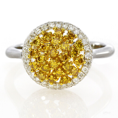 Fine 0.93ct Natural Fancy Deep Yellow Diamonds Engagement Ring 18K ...