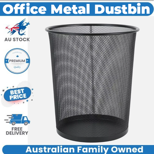 Black Mesh Waste Paper Basket Office Metal Dustbin Rubbish Bins Trash ...