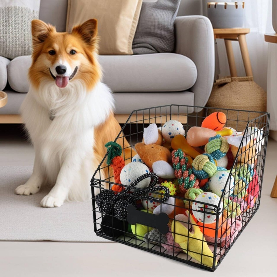 Geyecete dog toy basket Pet wire folding dog toy bin Trapezoid PET box ...