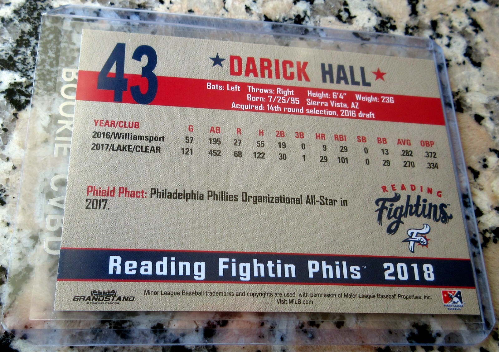 DARICK HALL 2018 Grandstand Rookie Card RC Philadelphia Phillies HR ...