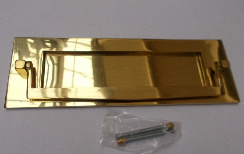 POLISHED BRASS -Front door Internal External letter box postal plate ...