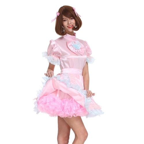 Sissy Maid Girl Pink Satin Lockable Dress Cosplay Costume Tailor Made