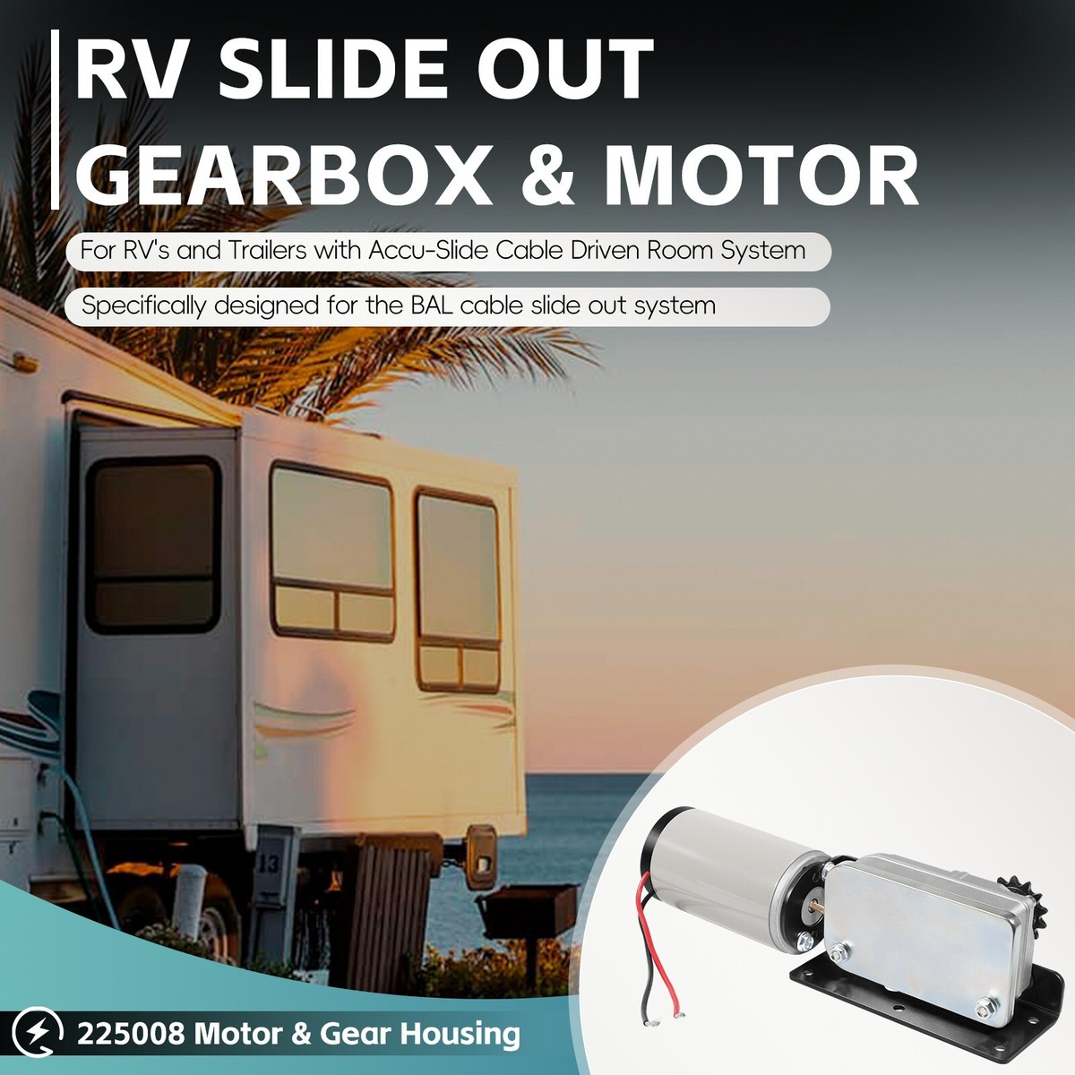 Motor For Slide Out BAL Accu-Slide RV Slide-Out Motor & Gearbox (12V ...